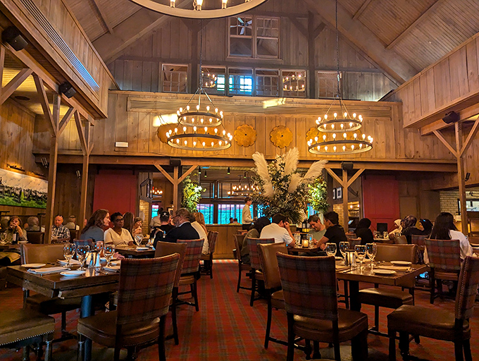 The dining room hums with conversation and clinking glasses under wooden beams that have witnessed countless celebrations and first dates.