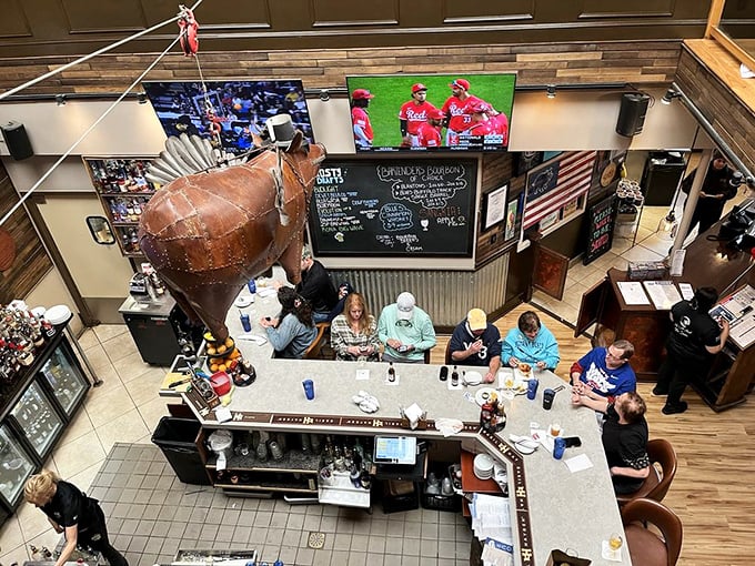 From this bird's-eye view, you can almost hear the symphony of conversation, clinking glasses, and satisfied sighs happening at the bar below.