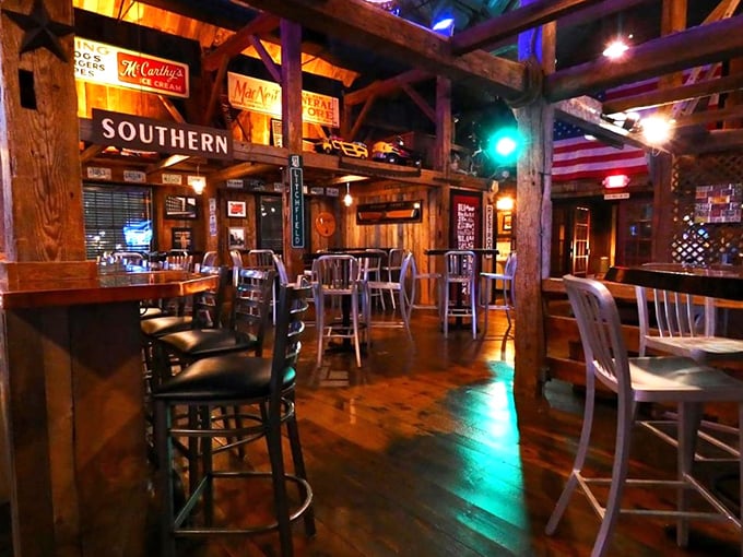 Where barbecue dreams come true. The wooden posts aren't just structural—they're holding up generations of Southern smoking traditions.