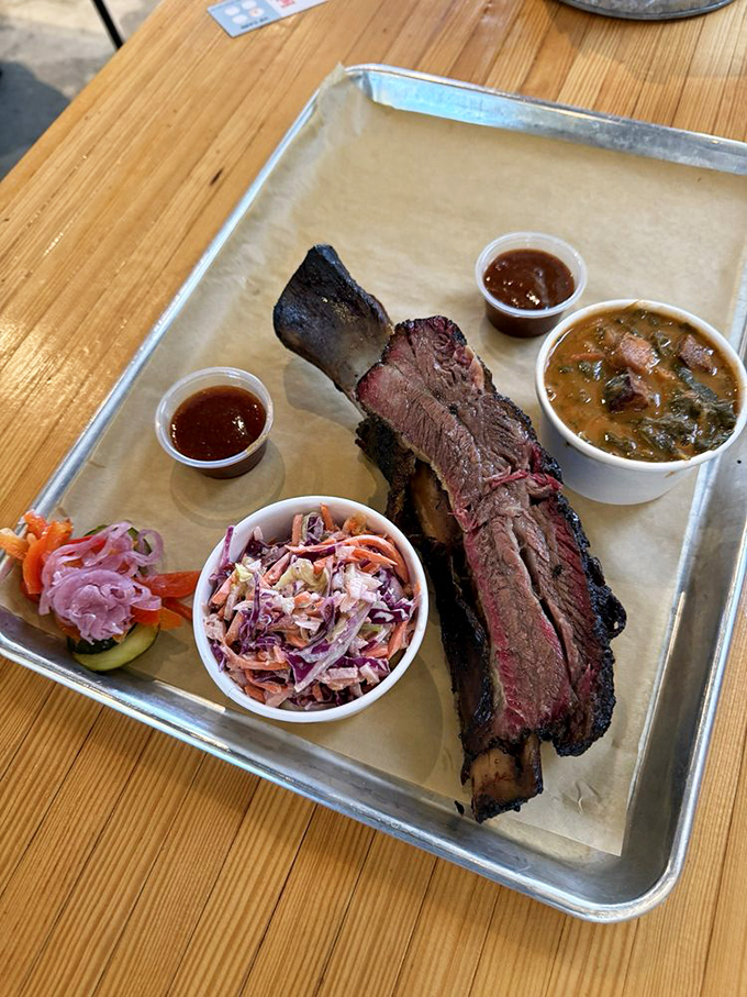 Dinosaur-sized ribs with beans and slaw&mdash;Fred Flintstone would approve of this prehistoric portion of pure pleasure.