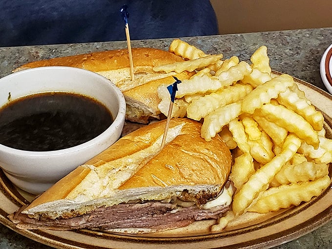 The French Dip—a sandwich so good it makes you wonder why you'd ever order anything else. Those fries aren't just sides, they're co-stars.