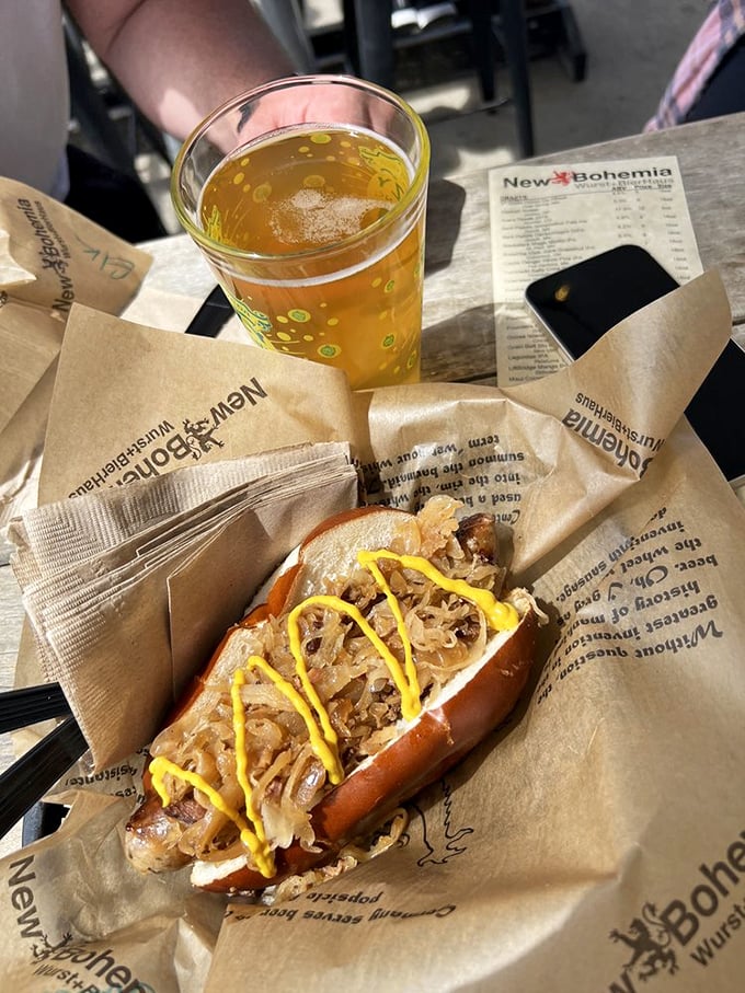 Beer and brats – a combination older than Minnesota itself. This sausage, dressed in sauerkraut and mustard, is practically singing "Edelweiss."