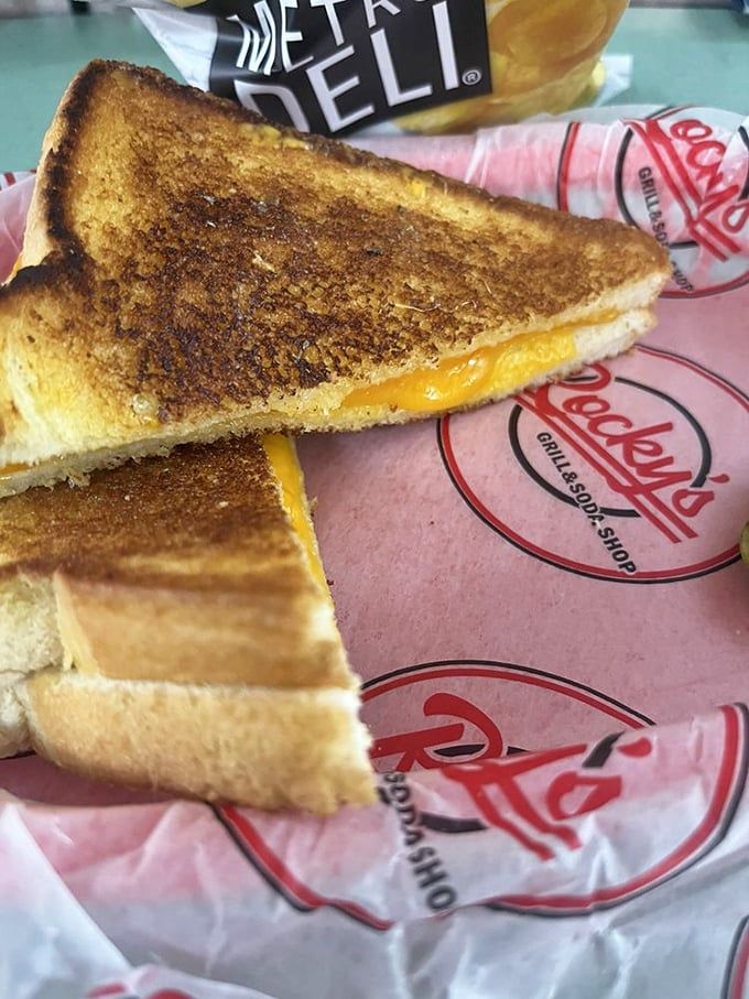 The humble grilled cheese achieves perfection at Rocky's—golden-brown exterior giving way to that perfect cheese pull that deserves its own slow-motion sequence.
