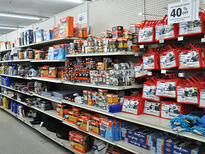 Auto parts and household hardware—the aisle where weekend warriors and DIY devotees find their supplies without emptying their wallets.