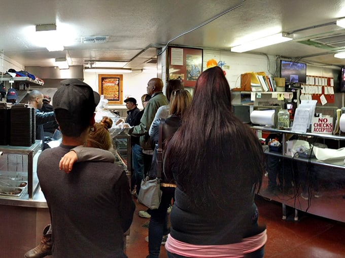 The line of hungry patrons proves the old adage: good things come to those who wait... for barbecue.