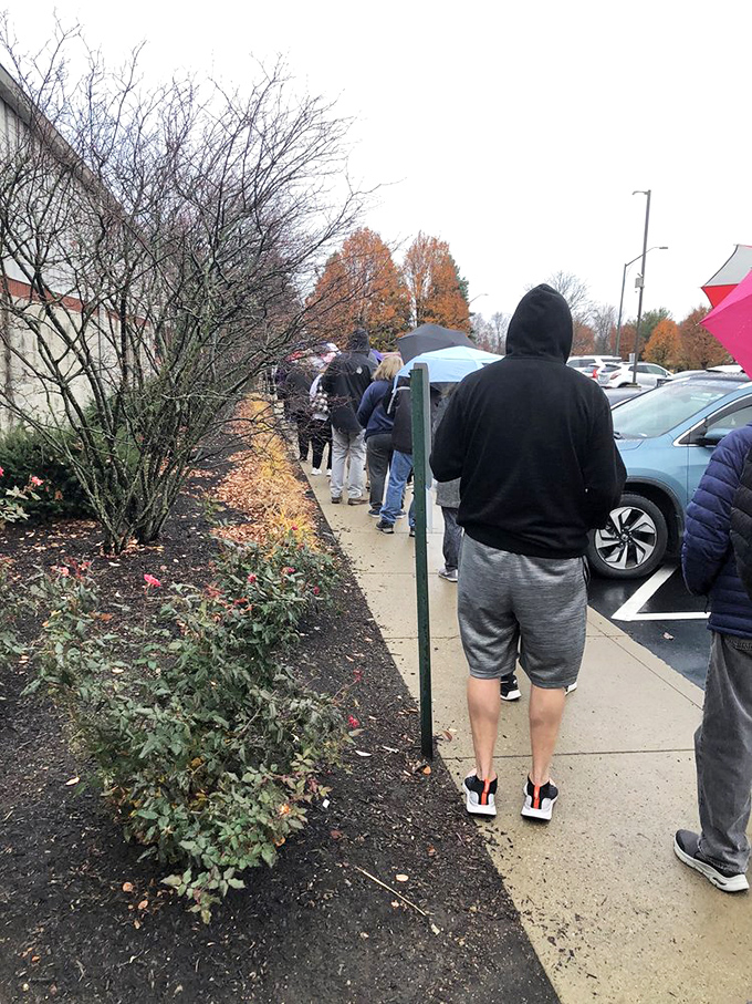 The line outside Just Pies speaks volumes. These pie pilgrims brave all weather conditions for a taste of Westerville's finest.