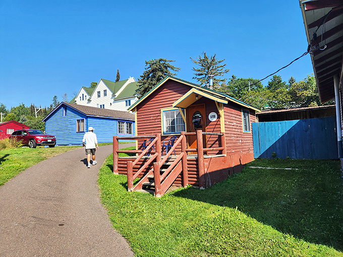 Colorful cabins dot the landscape like a painter's palette, each one offering shelter and stories after a day of North Shore adventures.