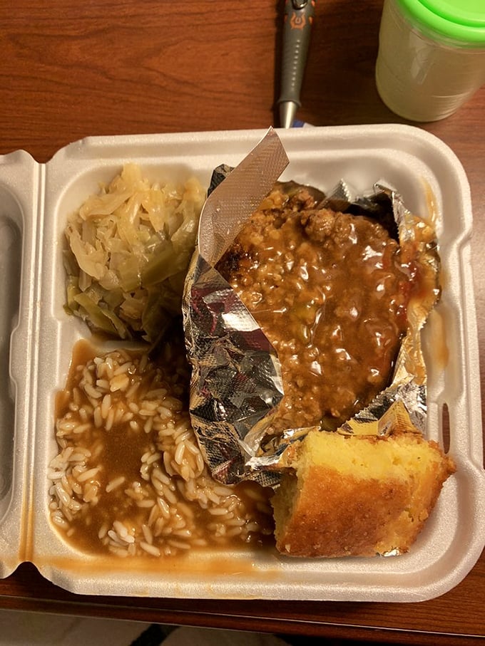 This meatloaf, draped in savory gravy alongside rice and cabbage, isn't just a meal&mdash;it's a warm hug on a plate.