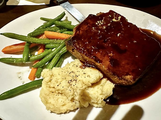 Meatloaf that would make your grandmother both jealous and proud, glazed with a sauce worth bottling and selling by the gallon.