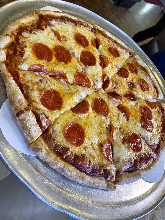 Pepperoni pizza that makes you understand why this topping became America's sweetheart&mdash;crisp edges curling into little flavor cups.