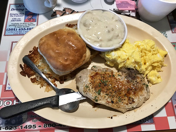 When a pork chop breakfast comes with sides this good, you start to wonder if lunch and dinner are just overrated concepts.