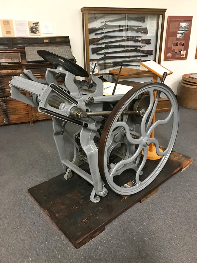 This vintage printing press sits among the automotive treasures, reminding us how all technologies evolved rapidly during the industrial revolution.