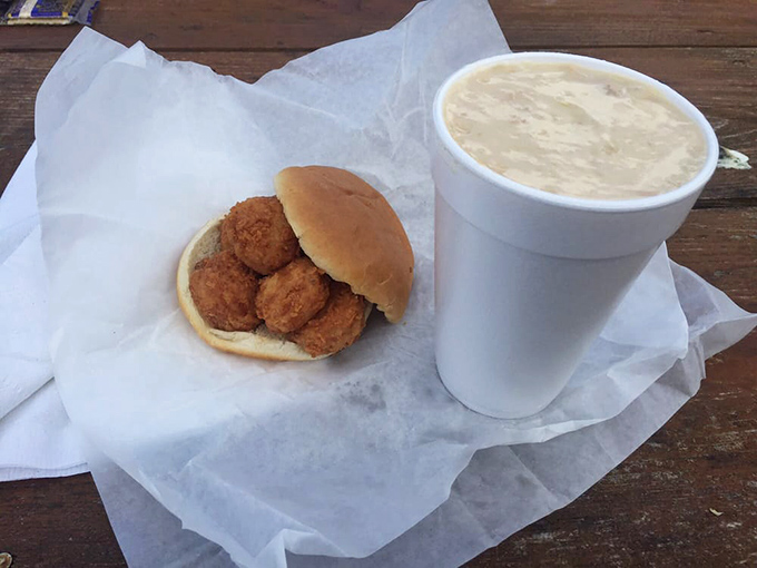 This sandwich doesn't need fancy frills&mdash;just perfectly fried scallops, a simple bun, and a side of creamy chowder to complete the coastal experience.