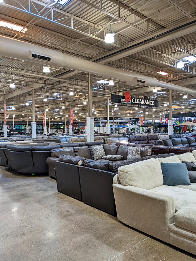 The sofa section: where couples negotiate, friends advise, and everyone inevitably asks, "Will this fit through my doorway?"