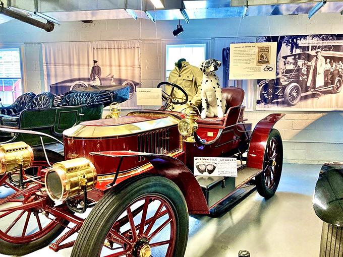 This gleaming Stanley Steamer isn't just displayed&mdash;it's showcased with its canine co-pilot, ready for adventures that defy the passage of time.