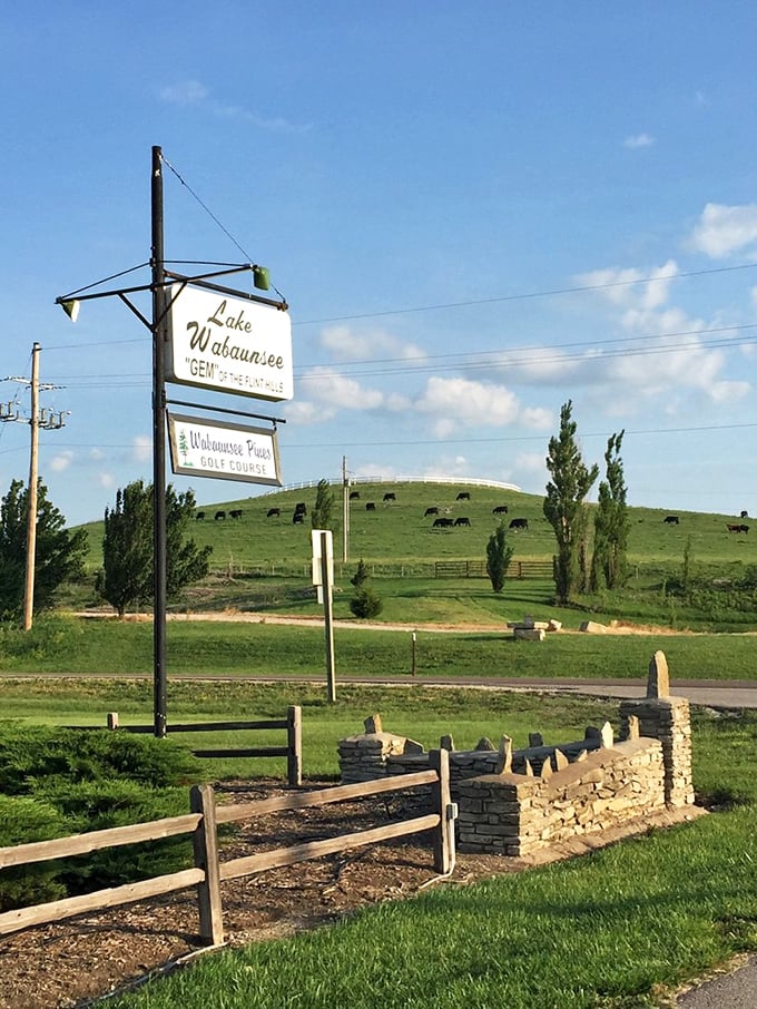 Lake Wabaunsee offers recreation with a view. Where cattle graze on distant hills and golf balls occasionally land in surprising places.