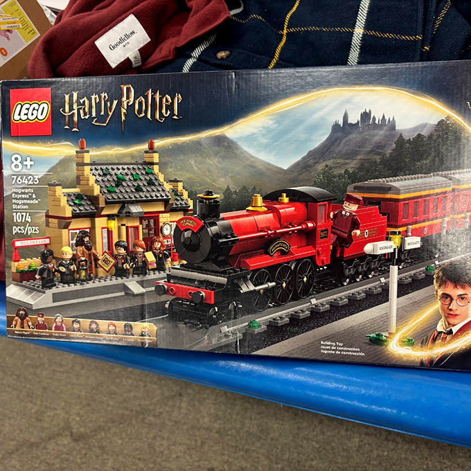 The Hogwarts Express has derailed into a blue bin in Matthews – much to the delight of budget-conscious parents with Potter-obsessed kids.
