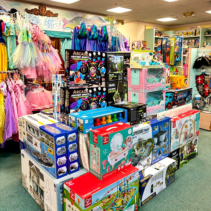 Beyond books, the children's section transforms into a treasure trove of toys, costumes, and games that extend stories beyond their pages.