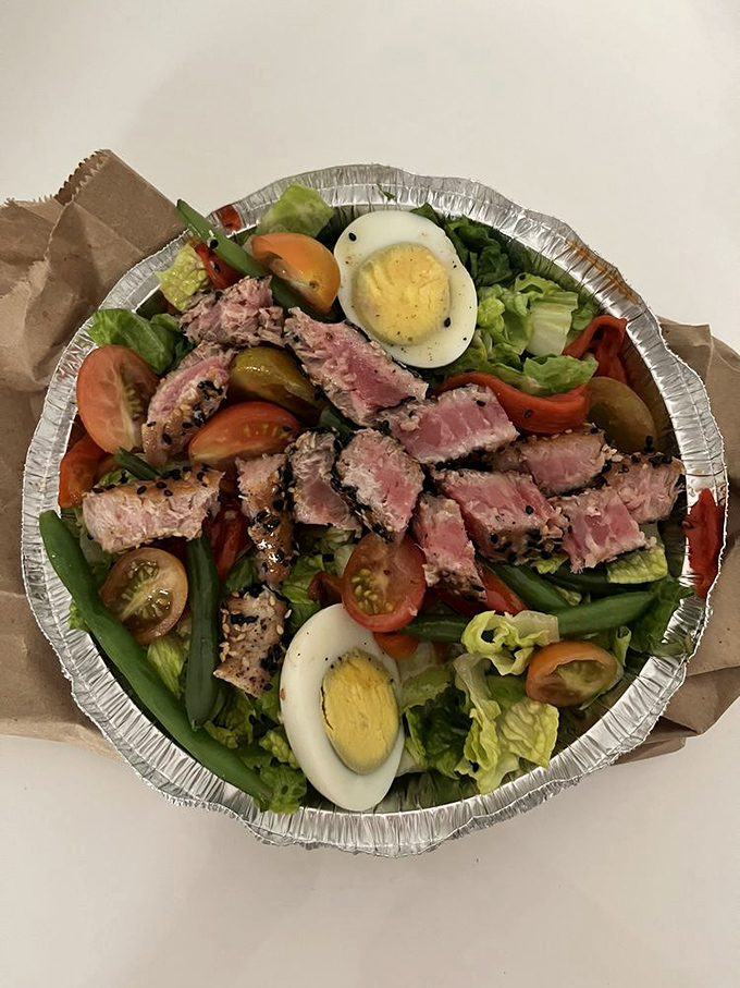 Rare tuna and fresh greens playing nicely together&mdash;proof that sometimes the healthiest option is also the most photogenic.