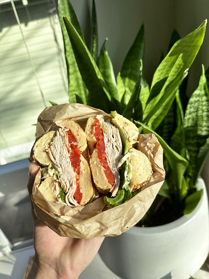 Sunlight streaming through leaves creates the perfect backdrop for this handheld masterpiece&mdash;a reminder that good food always looks better in natural light.