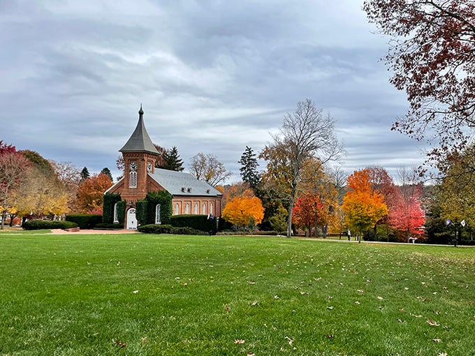 Fall transforms the University Chapel grounds into a painter's palette. Even the architecture seems to pose for photographs.