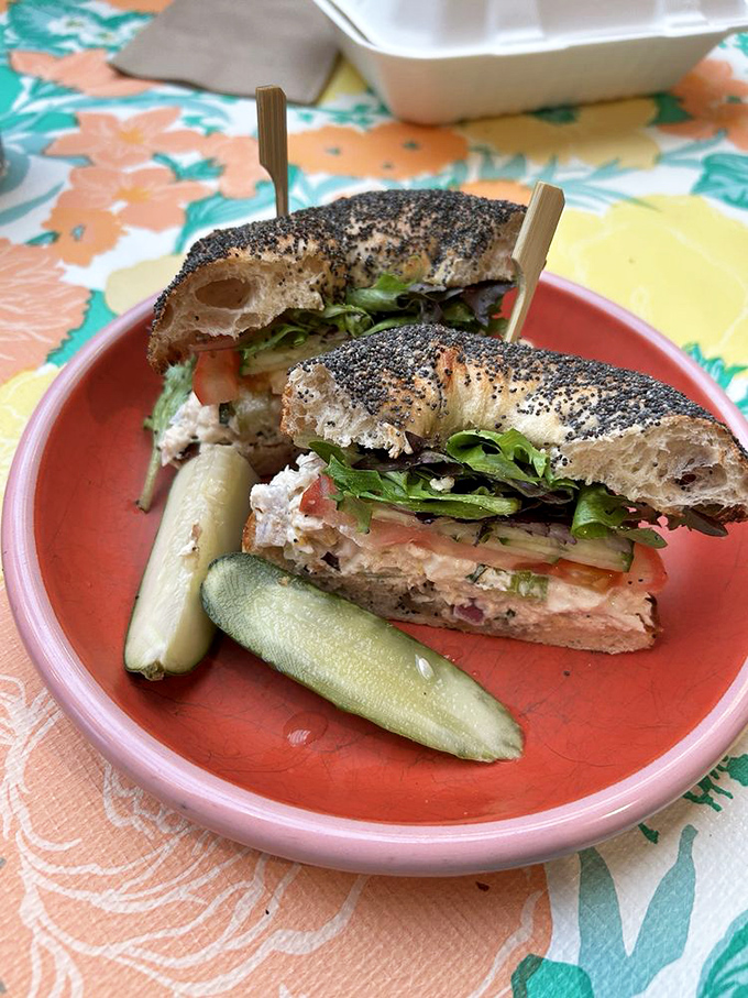A sandwich worthy of worship – the poppy-seeded bialy creates the perfect foundation for fresh ingredients that practically sing with flavor.