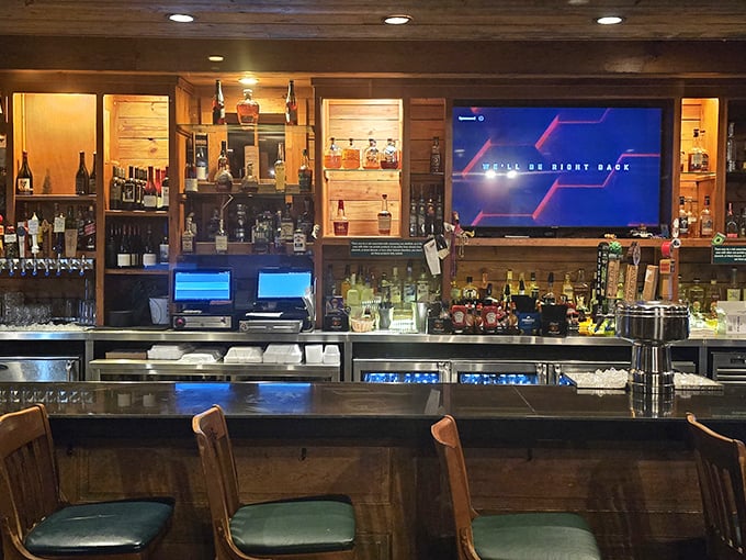 A bar stocked for serious refreshment after a day in the Louisiana heat. Cold drinks and hot food&mdash;civilization's greatest achievement.