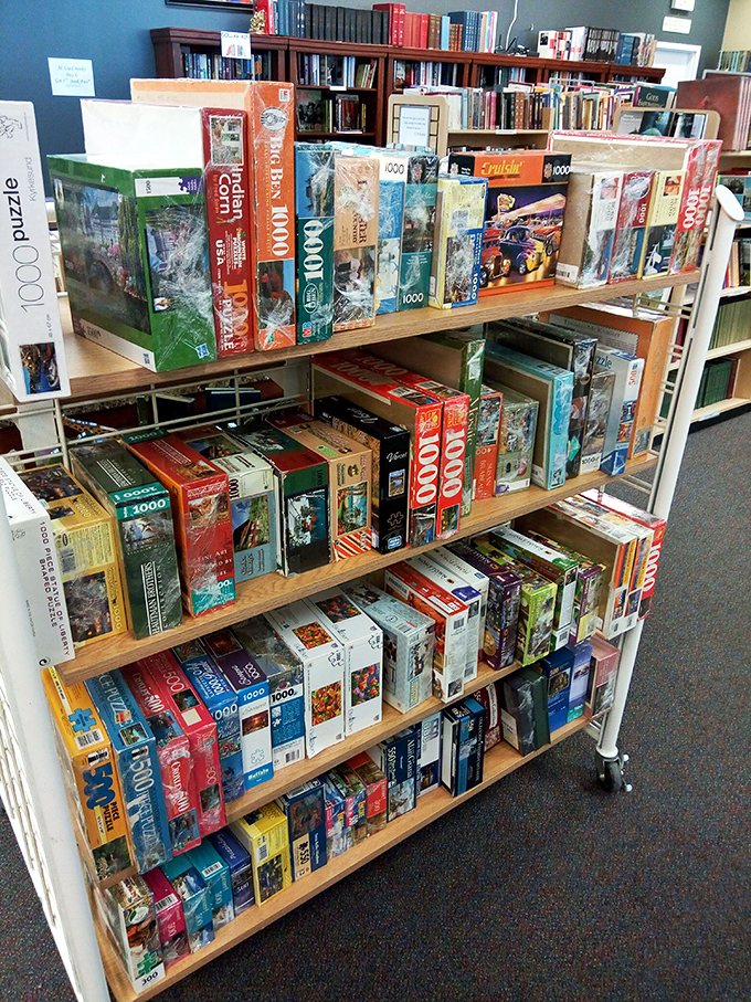 A puzzler's paradise awaits with colorful boxes promising thousands of pieces and hours of table-dominating entertainment.