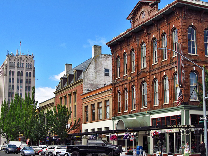Historic brick buildings line Salem's streets, housing modern businesses in spaces with stories older than most of your jokes.