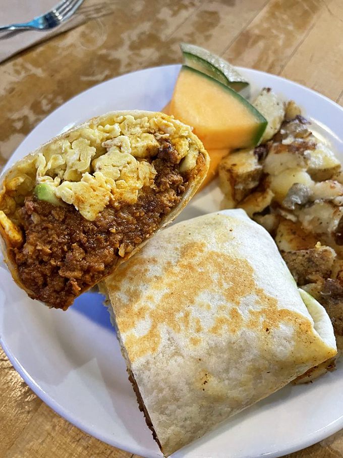 This burrito doesn't just contain chorizo&mdash;it celebrates it, alongside fresh eggs and potatoes that clearly got the memo about teamwork.