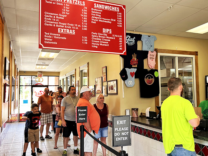 The line forms to the right, folks. These customers know that good things come to those who wait – especially when those things are hand-twisted pretzels.