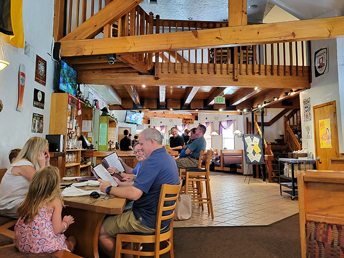 Where families gather to create memories, one schnitzel at a time. That wooden loft adds just the right touch of Alpine coziness.