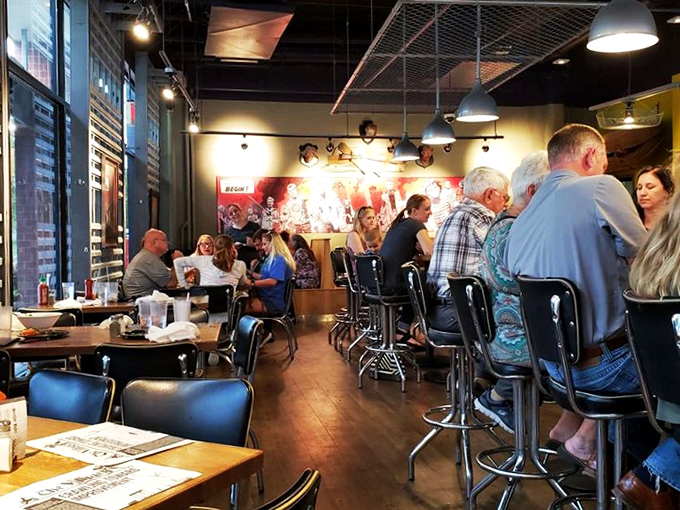 Where locals and tourists alike gather to feast like it's their last meal. The buzz of conversation nearly drowns out the imaginary moans of the undead.