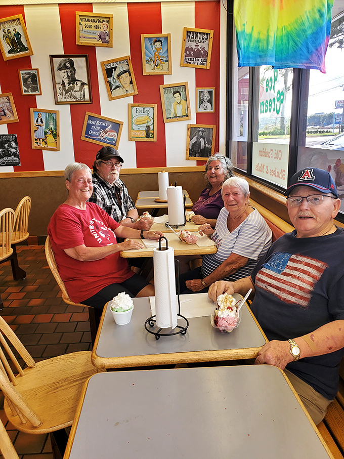 Multi-generational ice cream appreciation society in session. When the sundaes arrive, suddenly everyone at the table is exactly the same age: delighted.