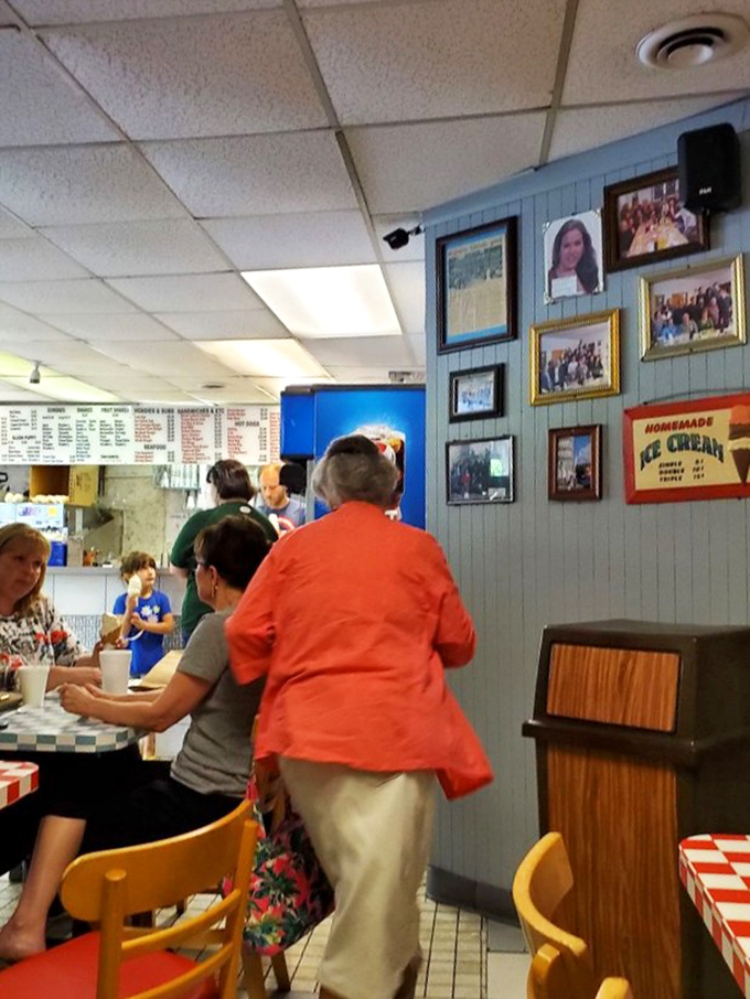 Where locals gather for the unofficial town meeting. The real news of Fairmont is exchanged over cones and sundaes at these tables.
