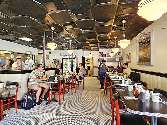 Morning democracy in action&mdash;where students, construction workers, and business folks find common ground in the pursuit of perfect pancakes.