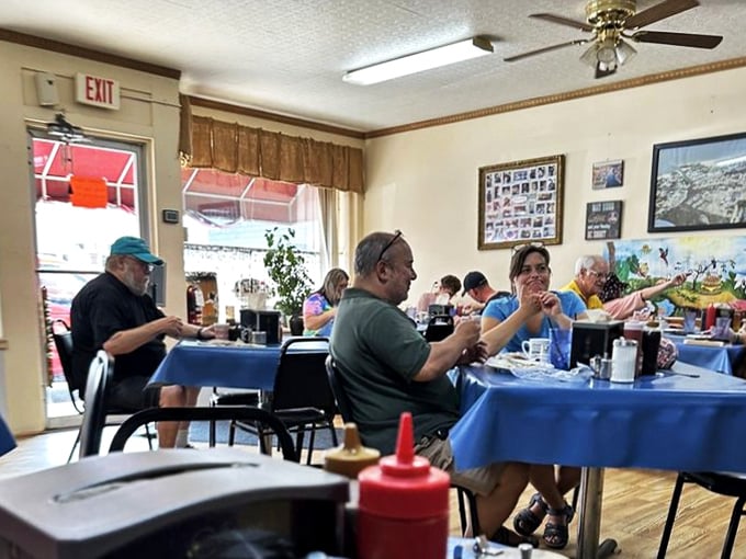 The true measure of a local restaurant: patrons who look completely at home, as if their breakfast table is just an extension of their living room.