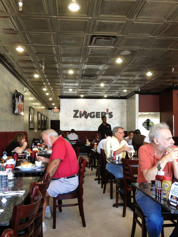A snapshot of lunchtime at Zinger's&mdash;where conversations flow as freely as the coffee and nobody's checking their watch.