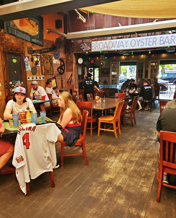 Where Cardinals fans and food lovers unite under the warm glow of string lights, proving that great seafood brings people together across any divide.