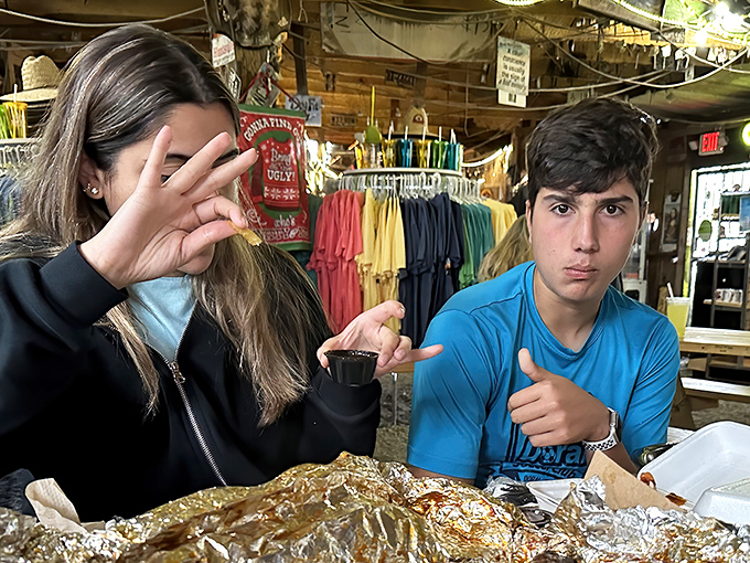 Every great meal creates memories. These diners are experiencing what will become "remember that amazing barbecue place?" stories.