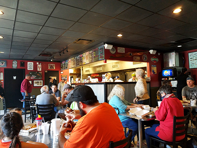 The best endorsement for any restaurant: real people, completely engrossed in their food, forgetting that phones and selfies even exist.