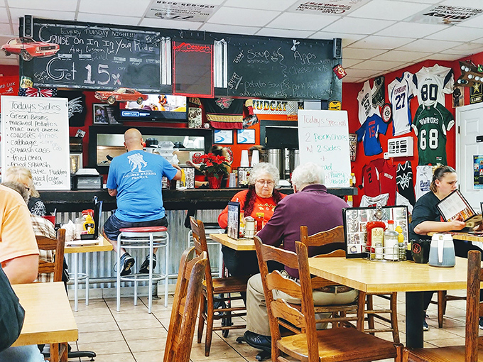 The counter seating offers front-row tickets to the culinary show, where regulars and staff exchange the day's news over steaming coffee.