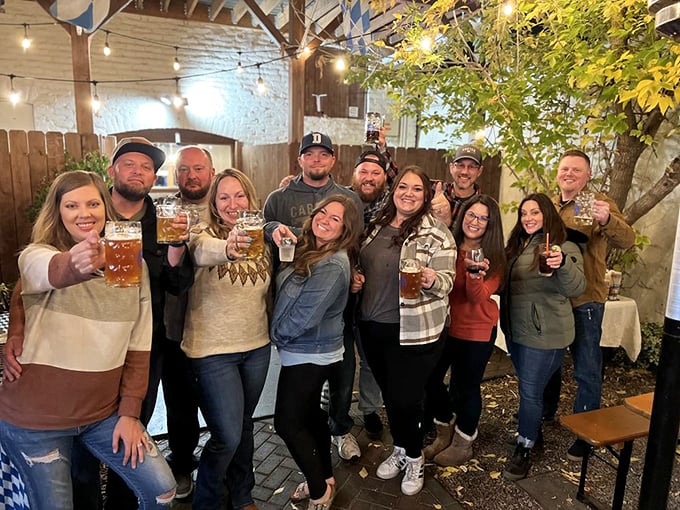 That outdoor beer garden energy hits different. Festive lights overhead, cold beer in hand—suddenly Monday feels suspiciously like Saturday night.