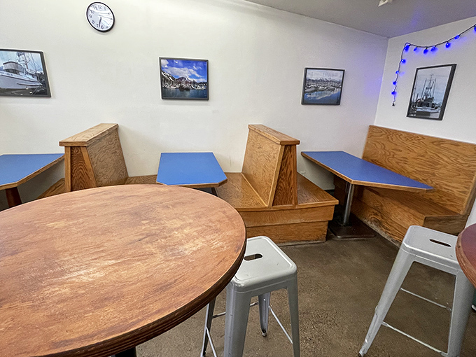 Nautical-themed prints watch over simple wooden booths. No white tablecloths here&mdash;just honest surroundings for honest food.