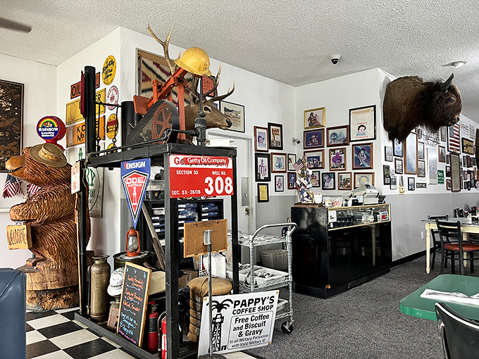 The interior walls serve as Bakersfield's unofficial museum&mdash;taxidermy, oil field memorabilia, and enough Americana to fill a history book.