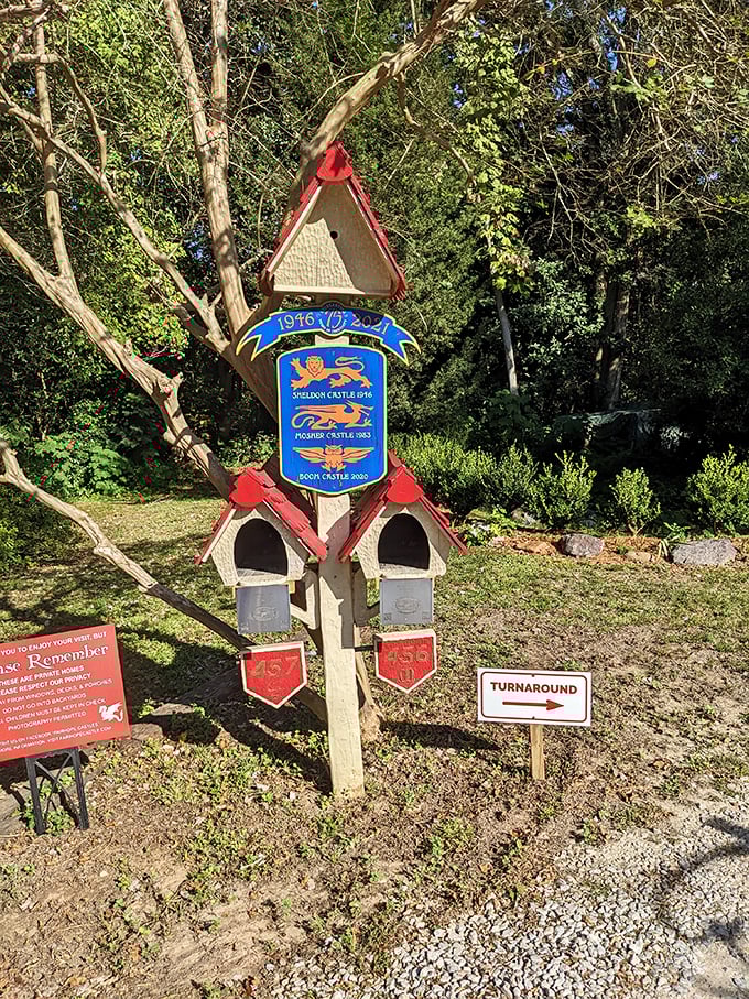 Even the mailboxes tell a story here. This whimsical post marks 45 years of castle magic in Fairhope&mdash;some dreams have serious staying power!