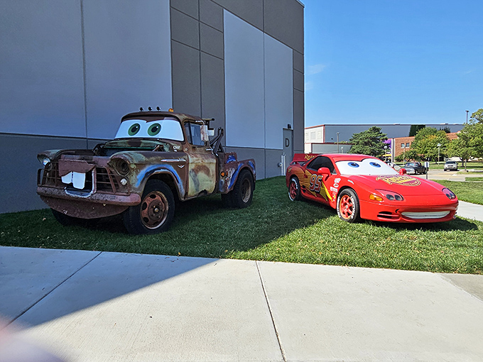 Even outside, the automotive magic continues with these movie-inspired creations. Mater and Lightning McQueen prove that cars have personalities&mdash;some just more rusty than others.