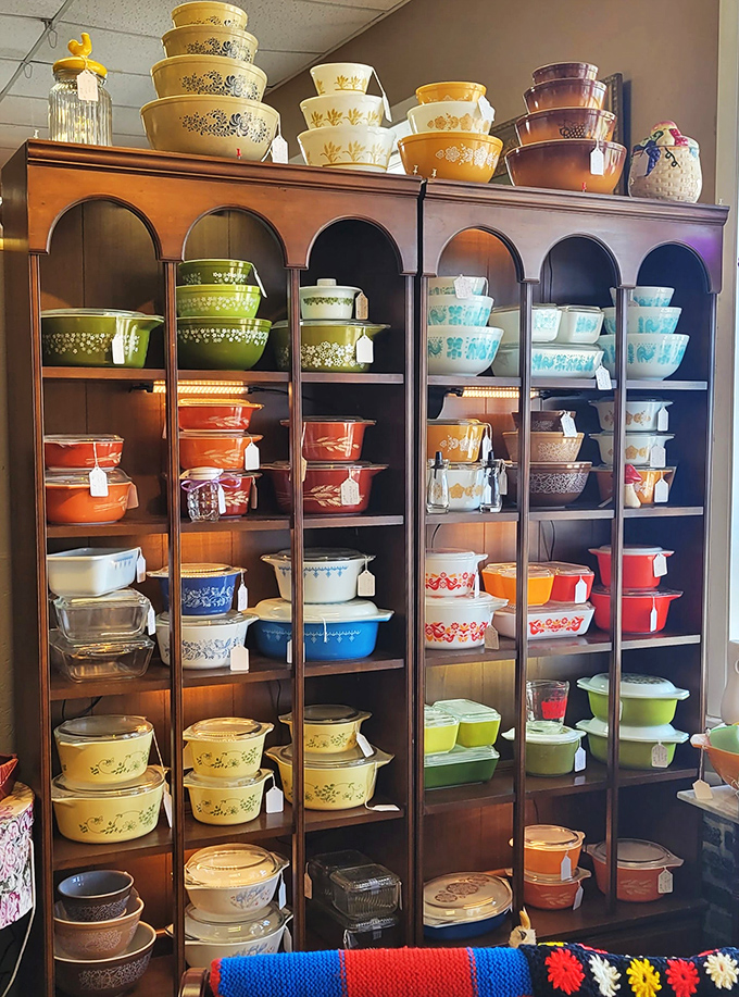 Pyrex paradise! This rainbow of vintage cookware has survived from the 1950s to now, outlasting marriages, trends, and countless casseroles.