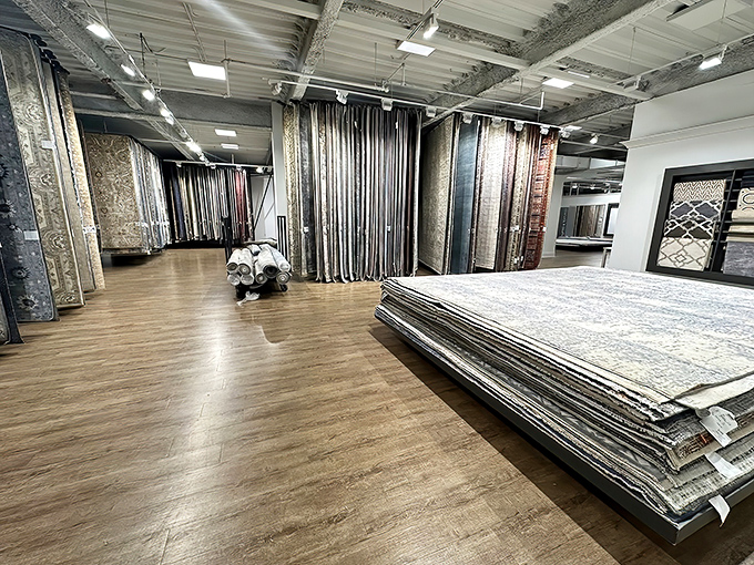 Rug heaven &ndash; where floor coverings are stacked like pancakes and displayed with the reverence they deserve.