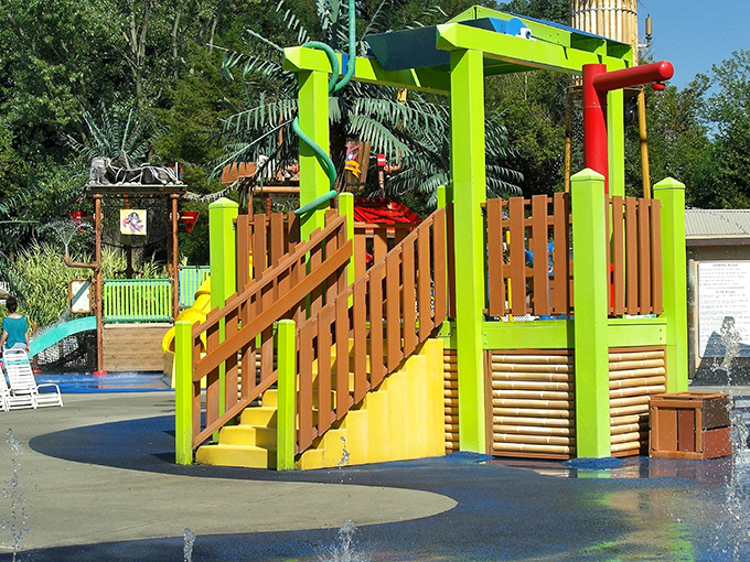 The splash pad area – nature's way of telling parents, "Yes, you can sit down for five minutes while your kids run through water jets."